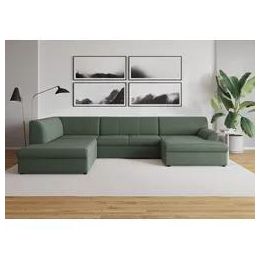 Wohnlandschaft DOMO collection "Topper U-Form" Sofas Gr. B/H/T: 320cm x 78cm x 213cm, Chenille, Ottomane links, Ohne Bettfunktion, grün (apfelgrün) wahlweise mit Bettfunktion