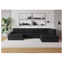 Wohnlandschaft DOMO collection "Topper U-Form" Sofas Gr. B/H/T: 320cm x 78cm x 213cm, Struktur, Ottomane rechts, Ohne Bettfunktion, grau (anthrazit-gr) wahlweise mit Bettfunktion