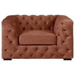 Guido Maria Kretschmer Home & Living Chesterfield-Sessel GUIDO MARIA KRETSCHMER HOME & LIVING "Kalina Sessel" Sessel Gr. Samtvelours, B/H/T: 110 cm x 67 cm x 98 cm, orange (terra) mit klassischer Chesterfield-Knopfheftung, sehr hochwertige Qualität