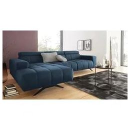 Ecksofa DOMO collection "Trento L-Form" Sofas Gr. B/H/T: 287cm x 79cm x 175cm, Struktur fein, Recamiere links, Mit Kopfteilverstellung, blau (dunkelblau) wahlweise mit Kopfteilverstellung, Recamiere linksrechts bestellbar