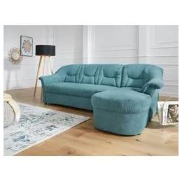 Ecksofa DOMO collection "Sarafina L-Form" Sofas Gr. B/H/T: 232cm x 83cm x 146cm, Chenille, Recamiere rechts, mit Bettfunktion-mit Federkern, blau (petrol) wahlweise mit Bettfunktion, optional Federkern