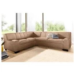 Ecksofa DOMO collection "Norma L-Form" Sofas Gr. B/H/T: 247cm x 74cm x 212cm, Microfaser PRIMABELLE, langer Schenkel rechts, mit Bettfunktion, braun (café) wahlweise mit Bettfunktion