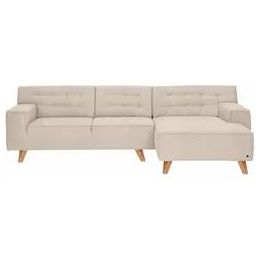 Ecksofa Tom Tailor HOME "NORDIC CHIC" Sofas Gr. B/H/T: 266cm x 77cm x 151cm, Samtstoff STC, Recamiere rechts, beige (ivory stc 1) mit Recamiere, im Retrolook, Füße Buche natur