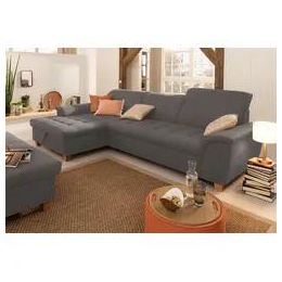 Ecksofa Home Affaire "Lyla L-Form", grau (stone), B:279cm H:81cm T:170cm, Sofas, mit Recamiere, wahlweise mit Rückenfunktion und zusätzlich mit Bett