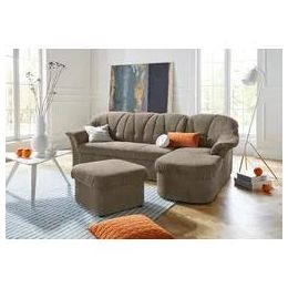 Ecksofa DOMO collection "Pegnitz L-Form" Sofas Gr. B/H/T: 238cm x 82cm x 141cm, Chenille-Optik, Recamiere rechts, mit Bettfunktion, braun (schlamm) wahlweise mit Bettfunktion