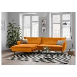 Ecksofa Andas "Stine L-Form" Sofas Gr. B/H/T: 249cm x 86cm x 159cm, Samtoptik, Longchair links, goldfarben Besonderes Design durch Kissenoptik und Keder, by Morten Georgsen