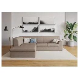 Ecksofa DOMO collection "Topper L-Form" Sofas Gr. B/H/T: 237cm x 78cm x 200cm, Struktur, Ottomane links, Mit Bettfunktion, braun (braun, beige) mit Ottomane, wahlweise Schlaffunktion