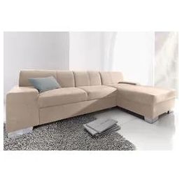 Ecksofa DOMO collection "Star L-Form" Sofas Gr. B/H/T: 248cm x 74cm x 150cm, Microfaser PRIMABELLE, Recamiere rechts, ohne Bettfunktion, beige (natur) wahlweise mit Bettfunktion