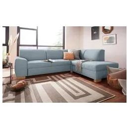 Ecksofa DOMO collection "Incanto L-Form" Sofas Gr. B/H/T: 260cm x 81cm x 195cm, Feinstruktur, Ottomane rechts, ohne Funktion, blau (eisblau) wahlweise mit Bettfunktion