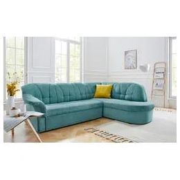 Ecksofa DOMO collection "Pegnitz L-Form" Sofas Gr. B/H/T: 246cm x 82cm x 180cm, Chenille-Optik, Ottomane rechts, mit Bettfunktion, blau (petrol) wahlweise mit Bettfunktion