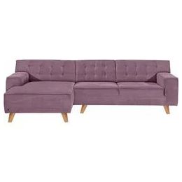 Ecksofa Tom Tailor HOME "NORDIC CHIC" Sofas Gr. B/H/T: 266cm x 77cm x 151cm, Vintage Webstoff TUS, Recamiere links, lila (soft purple tus 38) mit Recamiere, im Retrolook, Füße Buche natur