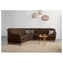 Ecksofa Home Affaire "Caldera L-Form" Sofas Gr. B/T: 270cm x 250cm, Luxus-Microfaser in Lederoptik, langer Schenkel rechts, mit Kopfteilverstellung-ohne Bettfunktion-ohne Schubkasten, braun (dunkelbraun) Federkern, wahlweise mit Kopfteilverstellung, Bettfunktion, Bettkasten