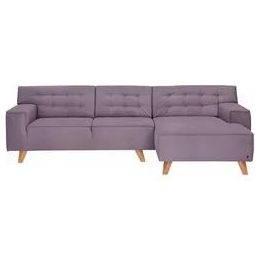 Ecksofa Tom Tailor HOME "NORDIC CHIC" Sofas Gr. B/H/T: 266cm x 77cm x 151cm, Samtstoff STC, Recamiere rechts, lila (lila stc 8) mit Recamiere, im Retrolook, Füße Buche natur