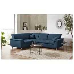 Ecksofa DOMO collection "Franzi L-Form" Sofas Gr. B/H/T: 267cm x 81cm x 214cm, Struktur fein, langer Schenkel rechts, ohne Kopfteilverstellung-ohne Bettfunktion, blau (dunkelblau) wahlweise mit Kopfteilverstellung (dann Breite: 275 cm)