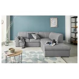 Ecksofa DOMO collection "Topper L-Form" Sofas Gr. B/H/T: 237cm x 78cm x 200cm, Struktur fein, Ottomane rechts, Mit Bettfunktion, grau (hellgrau) mit Ottomane, wahlweise Schlaffunktion