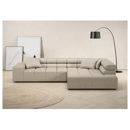 Ecksofa Inosign "Ancona incl. Kopfteilverstellung, Zierkissen Breite 319cm, L-Form" Sofas Gr. B/H/T: 319cm x 70cm x 215cm, Struktur, Recamiere rechts, mit Sitztiefenverstellung, beige (natur) wahlweise motorische Sitztiefenverstellung, auch in Cord + Easy Care