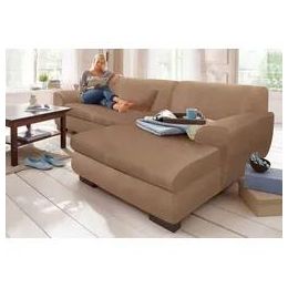 Ecksofa Home Affaire "Nika L-Form" Sofas Gr. B/H/T: 277 cm x 84 cm x 84 cm, Microfaser PRIMABELLE, Recamiere rechts, ohne Bettfunktion, braun (café) wahlweise mit Bettfunktion, auch in Cord