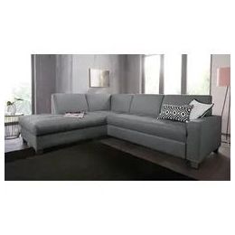 Ecksofa DOMO collection "Florentina L-Form" Sofas Gr. B/H/T: 243cm x 84cm x 209cm, Luxus-Microfaser Chenilleoptik, Ottomane links, Ohne Bettfunktion, grau (dunkelgrau) wahlweise mit Bettfunktion, Kontrastnaht