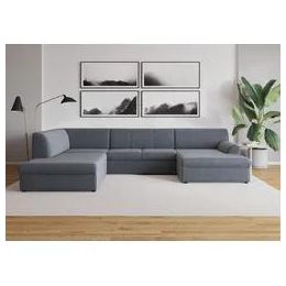 Wohnlandschaft DOMO collection "Topper U-Form" Sofas Gr. B/H/T: 320cm x 78cm x 213cm, Chenille, Ottomane links, Mit Bettfunktion, grau (dunkelgrau) wahlweise mit Bettfunktion