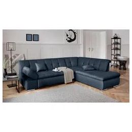 Ecksofa DOMO collection "Mona L-Form" Sofas Gr. B/H/T: 271cm x 80cm x 213cm, Struktur fein, Ottomane rechts, ohne Bettfunktion-mit Armlehnenfunktion, blau (dunkelblau) wahlweise mit Bett- und Armlehnfunktion