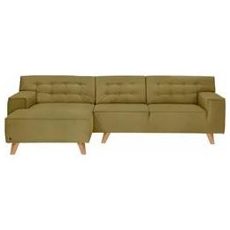 Ecksofa Tom Tailor HOME "NORDIC CHIC" Sofas Gr. B/H/T: 266cm x 77cm x 151cm, Samtstoff STC, Recamiere links, beige (gold mustard stc 13) mit Recamiere, im Retrolook, Füße Buche natur