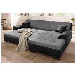 Ecksofa Home Affaire "Bergen" Sofas Gr. B/H/T: 267cm x 83cm x 178cm, Microfaser MELROSE-Struktur, Recamiere rechts, mit Bettfunktion, silberfarben (schwarz/silber) wahlweise mit Bettfunktion L-Form