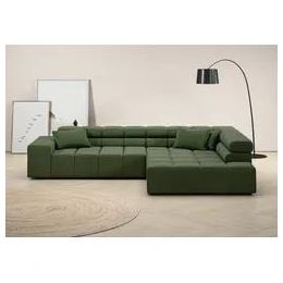 Ecksofa Inosign "Ancona incl. Kopfteilverstellung, Zierkissen Breite 319cm, L-Form" Sofas Gr. B/H/T: 319cm x 70cm x 215cm, Feincord, Recamiere rechts, mit Sitztiefenverstellung, grün (oliv) wahlweise motorische Sitztiefenverstellung, auch in Cord + Easy Care