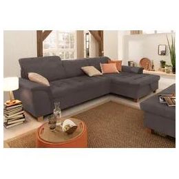 Ecksofa Home Affaire "Lyla L-Form", grau, B:279cm H:81cm T:170cm, Sofas, mit Recamiere, wahlweise mit Rückenfunktion und zusätzlich mit Bett