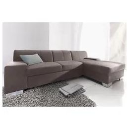 Ecksofa DOMO collection "Star L-Form" Sofas Gr. B/H/T: 248cm x 74cm x 150cm, Microfaser PRIMABELLE, Recamiere rechts, mit Bettfunktion, grau wahlweise mit Bettfunktion