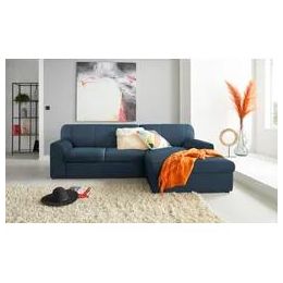 Ecksofa DOMO collection "Topper L-Form" Sofas Gr. B/H/T: 245cm x 78cm x 155cm, Struktur fein, Recamiere rechts, Ohne Bettfunktion, blau (dunkelblau) mit Recamiere, wahlweise Schlaffunktion