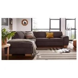 Ecksofa DOMO collection "Incanto L-Form" Sofas Gr. B/H/T: 260cm x 81cm x 195cm, Struktur weich, Ottomane links, mit Bettfunktion, braun (espresso) wahlweise mit Bettfunktion