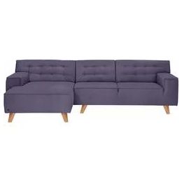 Ecksofa Tom Tailor HOME "NORDIC CHIC" Sofas Gr. B/H/T: 266cm x 77cm x 151cm, Samtstoff STC, Recamiere links, lila (lila stc 18) mit Recamiere, im Retrolook, Füße Buche natur