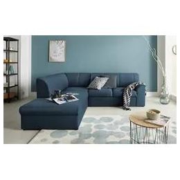 Ecksofa DOMO collection "Topper L-Form" Sofas Gr. B/H/T: 237cm x 78cm x 200cm, Struktur fein, Ottomane links, Mit Bettfunktion, blau (dunkelblau) mit Ottomane, wahlweise Schlaffunktion