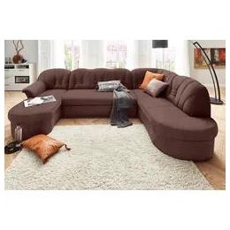 Wohnlandschaft DOMO collection "Elva U-Form" Sofas Gr. B/H/T: 293cm x 84cm x 82cm, Microfaser PRIMABELLE, Recamiere links, ohne Federkern-mit Bettfunktion, braun wahlweise mit Bettfunktion und Federkern