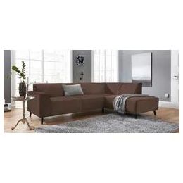 Ecksofa DOMO collection "Amora L-Form" Sofas Gr. B/H/T: 263cm x 81cm x 191cm, Luxus-Microfaser, Ottomane rechts, ohne Funktion, braun (dunkelbraun) mit Ottomane, inklusive komfortablen Federkerns