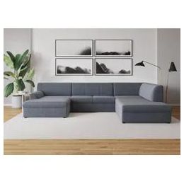 Wohnlandschaft DOMO collection "Topper U-Form" Sofas Gr. B/H/T: 320cm x 78cm x 213cm, Chenille, Ottomane rechts, Mit Bettfunktion, grau (dunkelgrau) wahlweise mit Bettfunktion