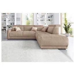 Ecksofa DOMO collection "Ava L-Form" Sofas Gr. B/H/T: 266cm x 84cm x 99cm, Microfaser PRIMABELLE, Ottomane rechts, ohne Funktion, beige (natur) mit Ottomane, Federkern wahlweise Kopfteilverstellungen