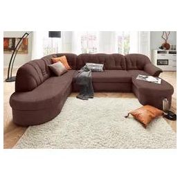 Wohnlandschaft DOMO collection "Elva U-Form" Sofas Gr. B/H/T: 293cm x 84cm x 82cm, Microfaser PRIMABELLE, Recamiere rechts, ohne Federkern-mit Bettfunktion, braun wahlweise mit Bettfunktion und Federkern