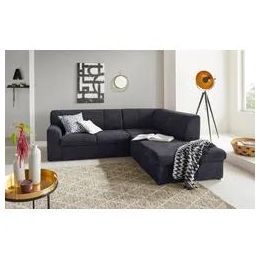 Ecksofa DOMO collection "Topper L-Form" Sofas Gr. B/H/T: 237cm x 78cm x 200cm, Chenille-Optik, Ottomane rechts, Mit Bettfunktion, blau (dunkelblau) mit Ottomane, wahlweise Schlaffunktion