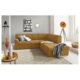 Ecksofa DOMO collection "Topper L-Form" Sofas Gr. B/H/T: 237cm x 78cm x 200cm, Chenille-Optik, Ottomane rechts, Ohne Bettfunktion, gelb (senf) mit Ottomane, wahlweise Schlaffunktion