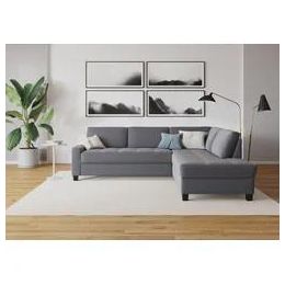 Ecksofa DOMO collection "Florentina L-Form" Sofas Gr. B/H/T: 243cm x 84cm x 209cm, Microvelours, Ottomane rechts, Ohne Bettfunktion, grau (dunkelgrau) wahlweise mit Bettfunktion, Kontrastnaht