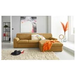 Ecksofa DOMO collection "Topper L-Form" Sofas Gr. B/H/T: 245cm x 78cm x 155cm, Chenille-Optik, Recamiere rechts, Mit Bettfunktion, gelb (senf) mit Recamiere, wahlweise Schlaffunktion