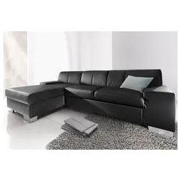 Ecksofa DOMO collection "Star L-Form" Sofas Gr. B/H/T: 248cm x 74cm x 150cm, NaturLEDER, Recamiere links, ohne Bettfunktion, schwarz wahlweise mit Bettfunktion