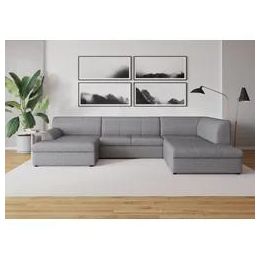 Wohnlandschaft DOMO collection "Topper U-Form" Sofas Gr. B/H/T: 320cm x 78cm x 213cm, Struktur, Ottomane rechts, Ohne Bettfunktion, grau (weiß, grau) wahlweise mit Bettfunktion