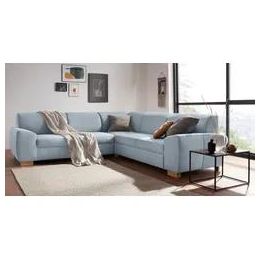 Ecksofa DOMO collection "Incanto L-Form" Sofas Gr. B/H/T: 260cm x 81cm x 260cm, Feinstruktur, gleichschenklig, mit Bettfunktion rechts, blau (eisblau) wahlweise mit Bettfunktion