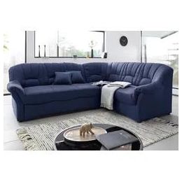 Ecksofa DOMO collection "Bahia L-Form" Sofas Gr. B/H/T: 256cm x 91cm x 200cm, Struktur, langer Schenkel links, ohne Bettfunktion, blau (dunkelblau) wahlweise mit Bettfunktion