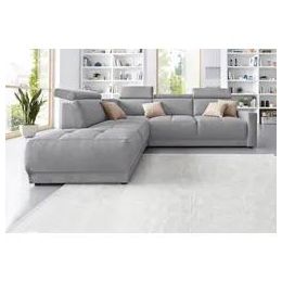 Ecksofa DOMO collection "Ava L-Form" Sofas Gr. B/H/T: 266cm x 84cm x 99cm, Struktur fein, Ottomane links, mit Kopfteilverstellung, grau mit Ottomane, Federkern wahlweise Kopfteilverstellungen