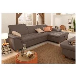 Ecksofa Home Affaire "Lyla L-Form", braun (dunkelbraun), B:279cm H:81cm T:170cm, Sofas, mit Recamiere, wahlweise mit Rückenfunktion und zusätzlich mit Bett