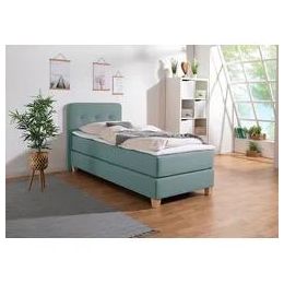 Boxspringbett Home Affaire "Fargo", blau (petrol), B:103cm L:207cm, Struktur fein (100% Polyester), Samtstoff (100% Polyester), Komplettbetten, inkl. Topper, in 3 Matratzenarten, in Samt- oder Strukturstoff