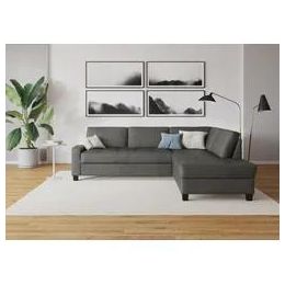 Ecksofa DOMO collection "Florentina L-Form" Sofas Gr. B/H/T: 243cm x 84cm x 209cm, Luxus-Microfaser, Ottomane rechts, Ohne Bettfunktion, grau (dunkelgrau) wahlweise mit Bettfunktion, Kontrastnaht